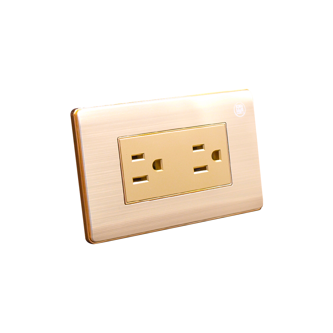 TOMA AMERICANA DOBLE ALUMINIO DORADA 125V-10A - HEA LIGHT